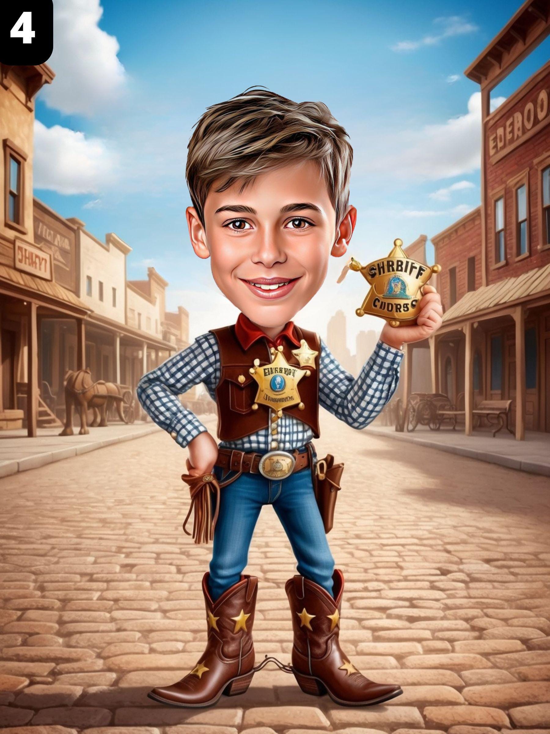 Cowboy Boy Cartoon Portrait / Cowboy Son Gift / Cowboy Nephew Gift ...