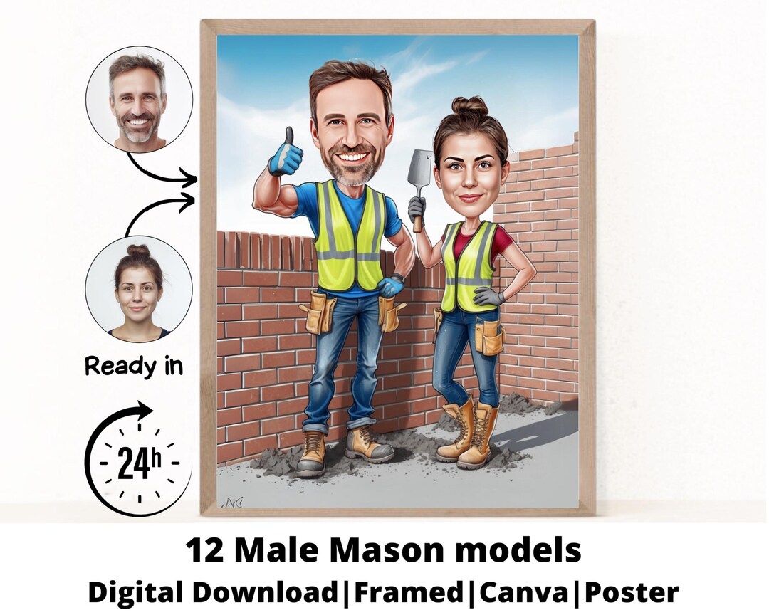 Mason Couple Cartoon Portrait / Mason Gift / Custom Mason Caricature ...