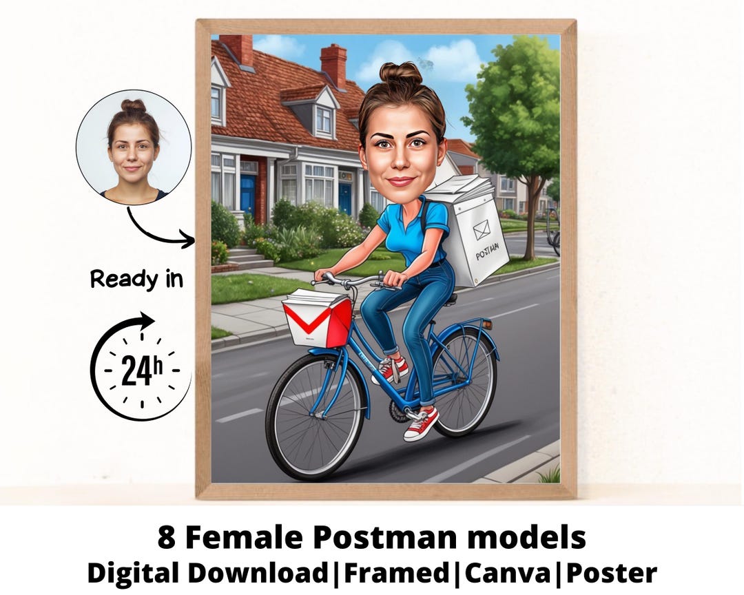 Postman Female Cartoon Portrait / Postman Gift / Custom Postman ...