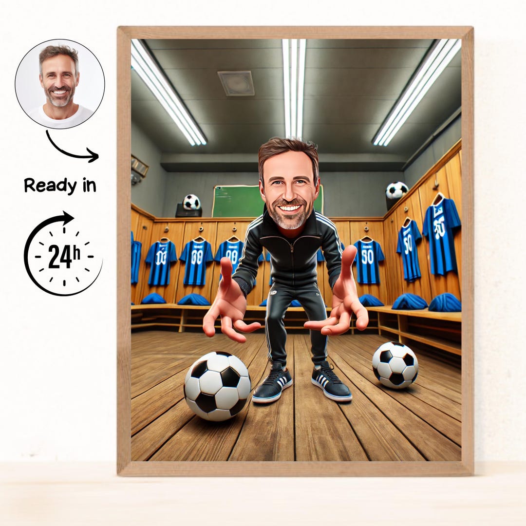 Soccer Coach Cartoon Drawing From Photo for Men, Custom Soccer Coach ...
