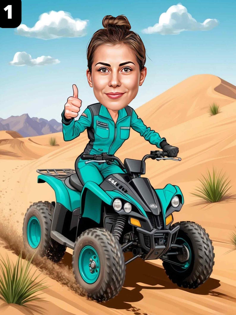 ATV Female Cartoon Portrait / ATV Gift / Custom ATV Caricature / A - Etsy