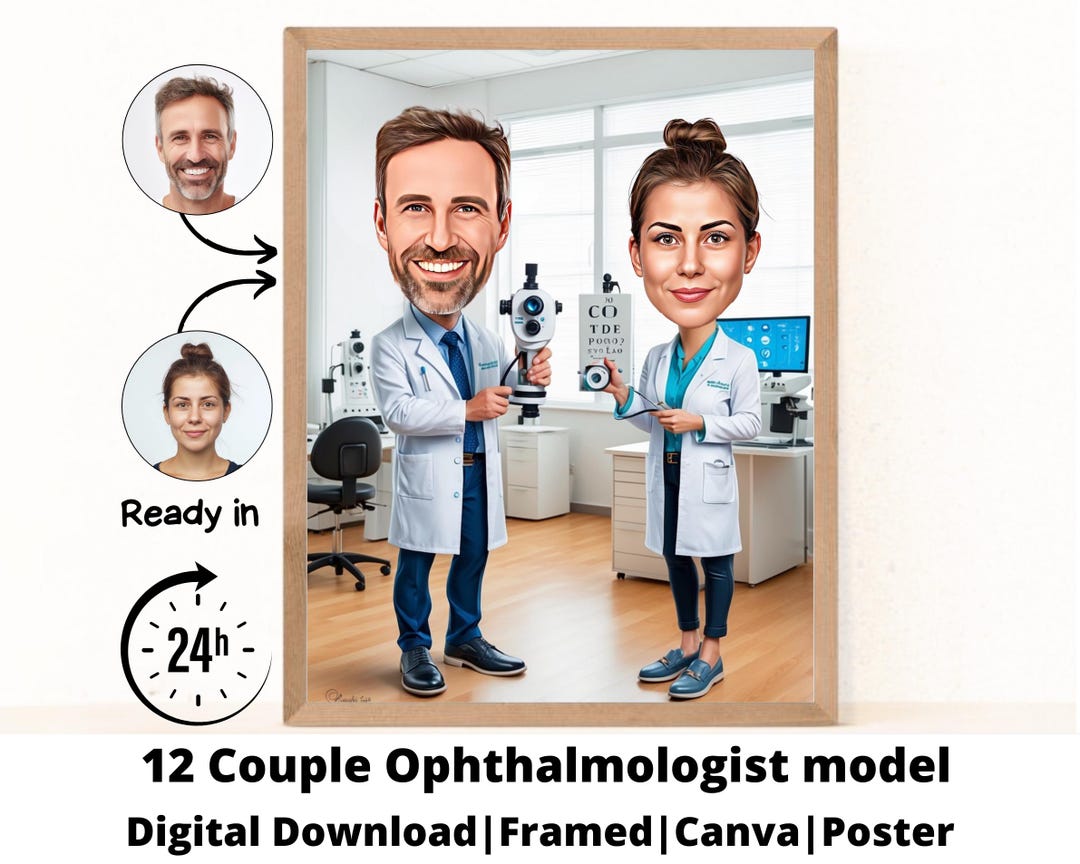 Eye Doctor Couple Cartoon Portrait / Eye Doctor Gift / Custom Eye ...
