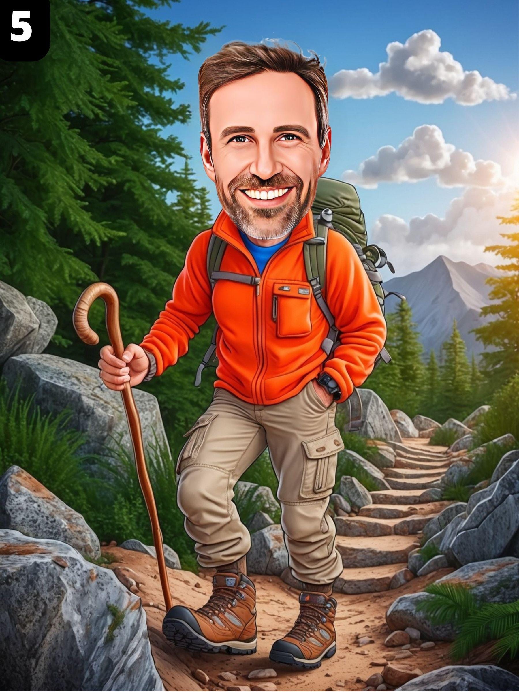 Custom Hiking Cartoon Portrait, Hiking Portrait, Gift for Hiking ...