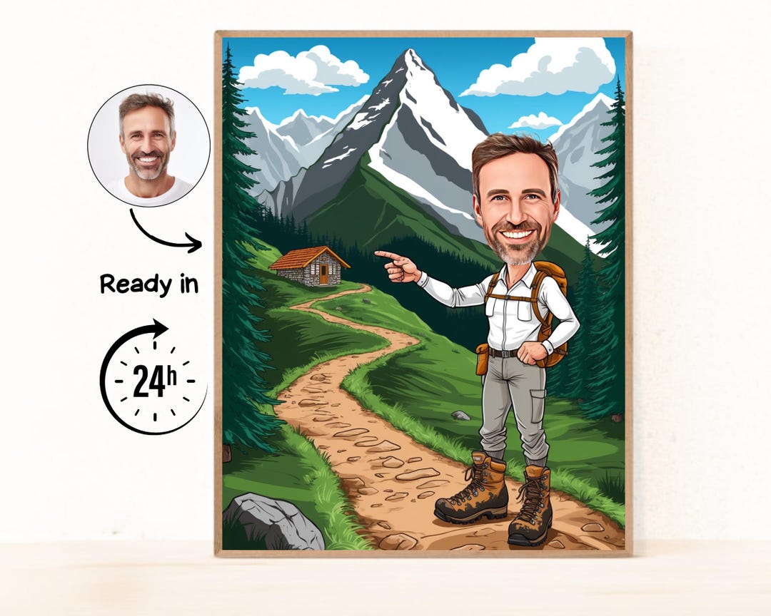 Mountain Guide Cartoon Portrait Mountain Guide Gift Custom Mountain ...