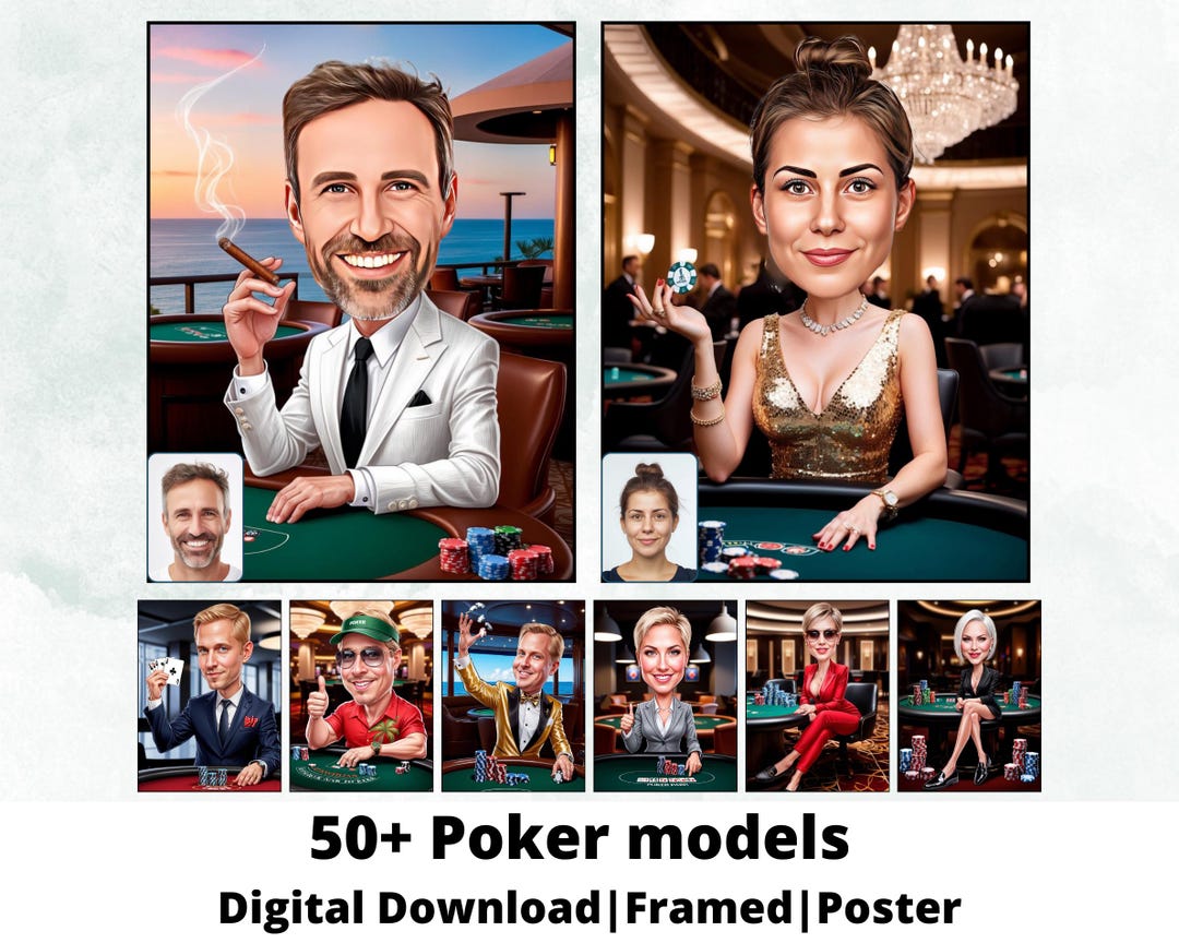 Custom Poker Cartoon Portrait, Poker Caricature, Gift for Male Poker ...