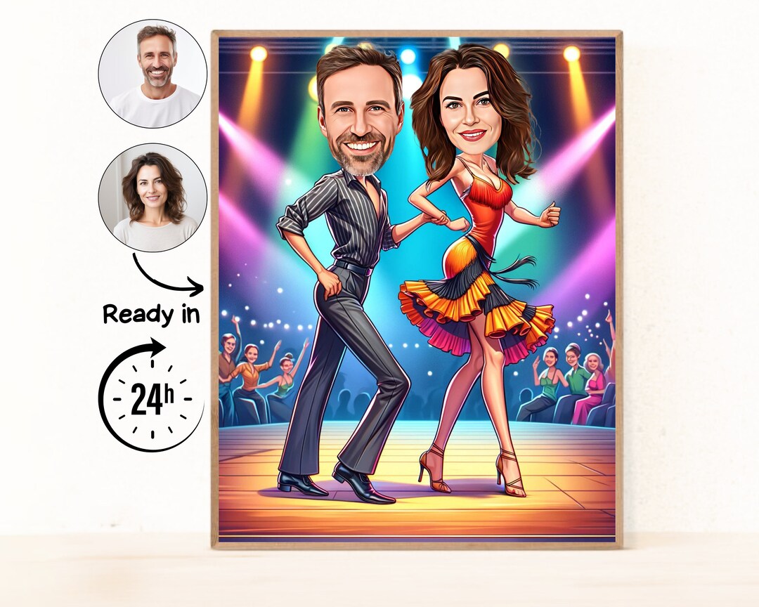 Custom Dancer Salsa Cartoon Portrait, Dancer Caricature, Gift for ...