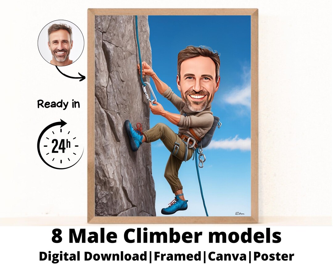 Climber Male Cartoon Portrait / Climber Gift / Custom Climber ...