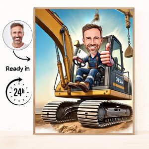 Backhoe Operator Gift - Custom Caricature From Photo, Backhoe Loader ...