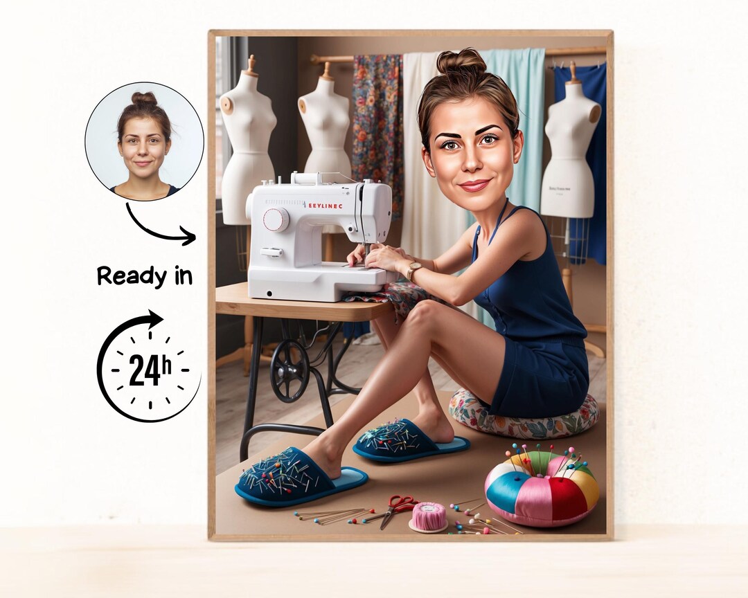 Seamstress Cartoon Portrait Seamstress Gift Custom Seamstress ...