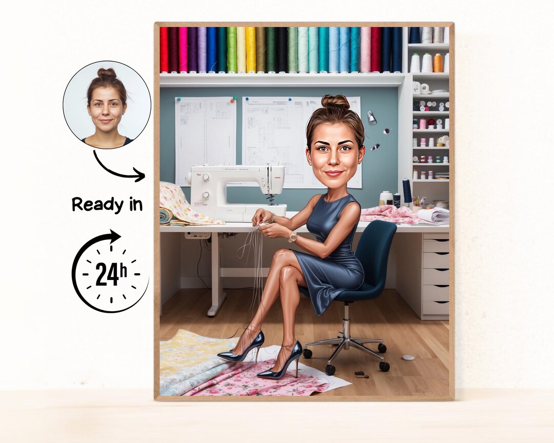 Seamstress Cartoon Portrait Seamstress Gift Custom Seamstress ...