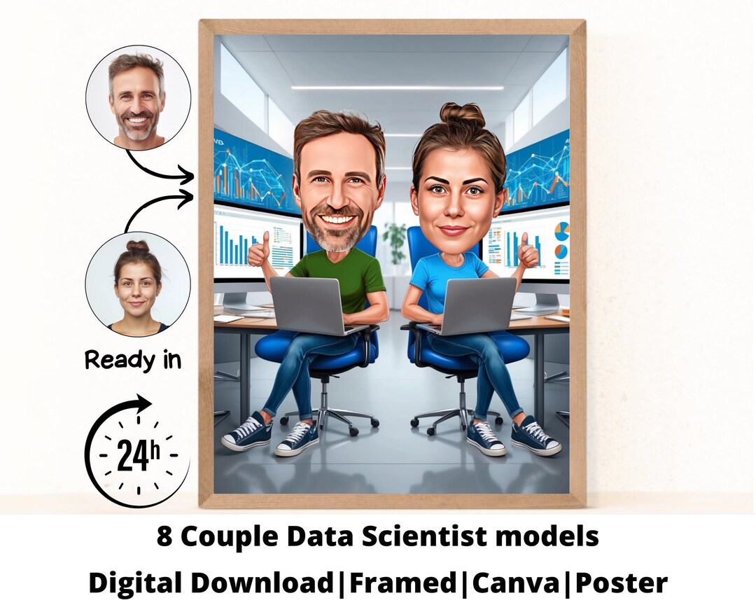 Data Scientist Couple Cartoon Portrait / Data Scientist Gift / Custom ...