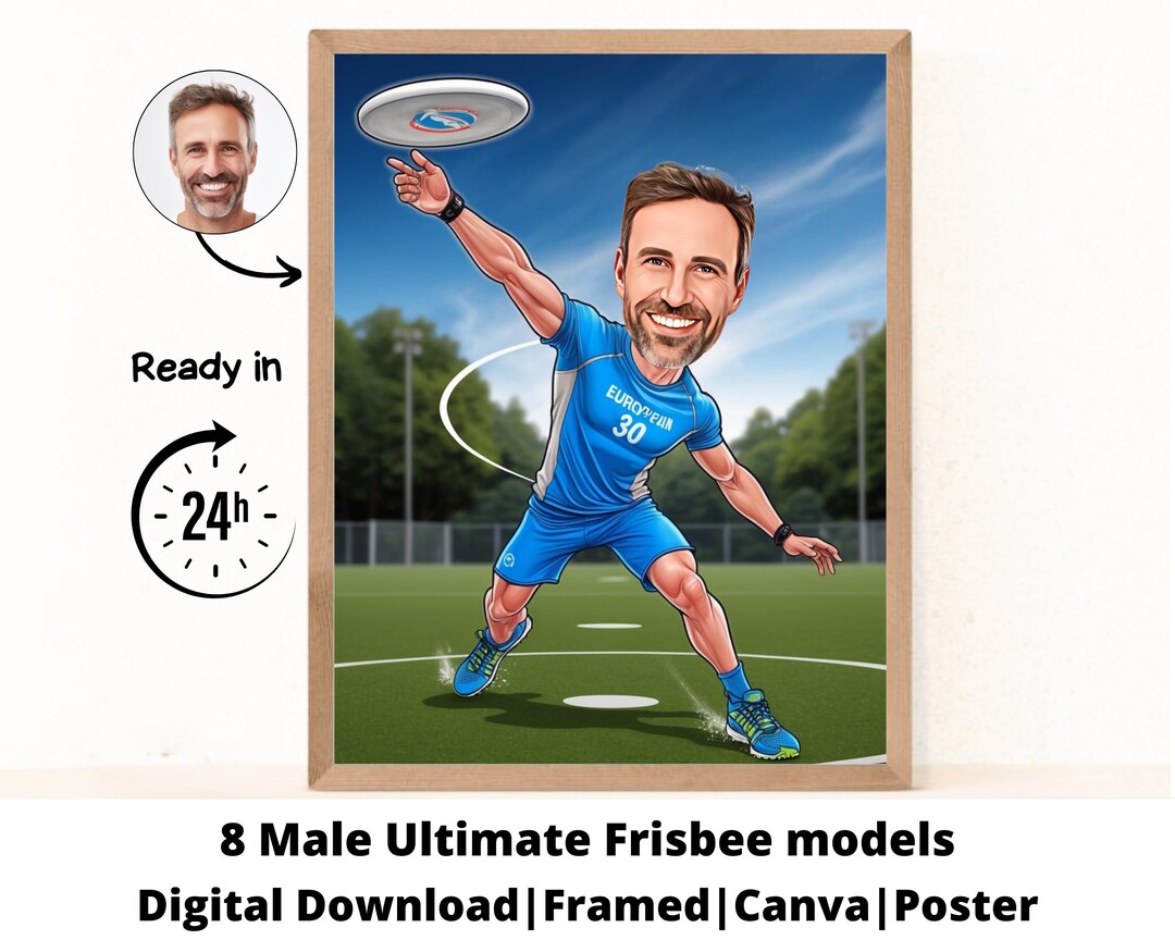 Ultimate Frisbee Male Cartoon Portrait / Ultimate Frisbee Gift / Custom ...