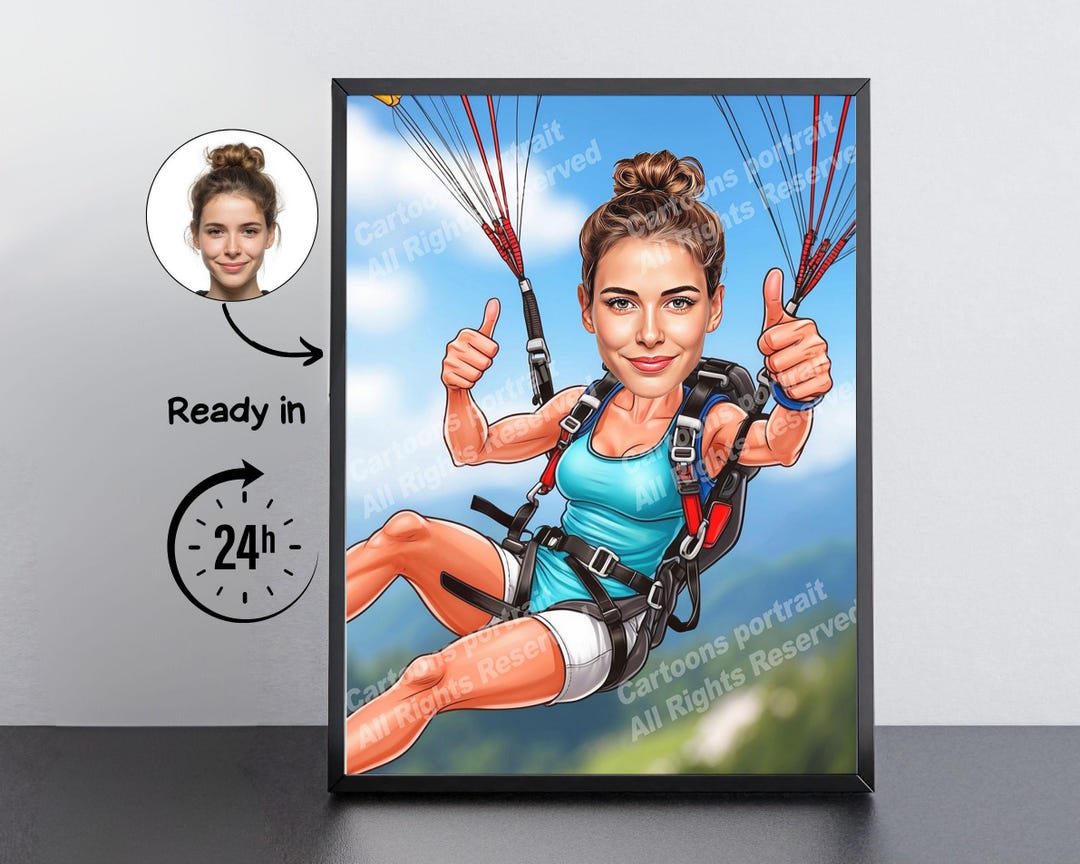 Skydiving Gift – Custom Caricature Portrait From Your Photo / Parachute ...