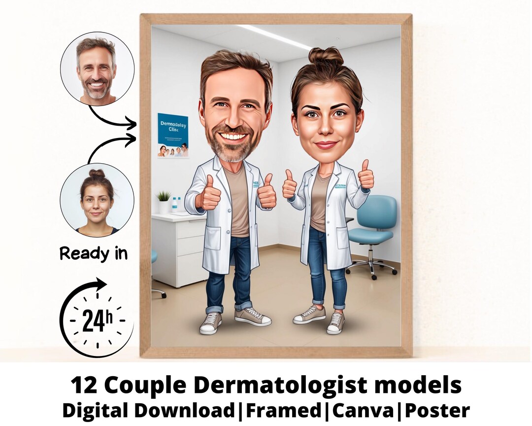 Dermatologist Couple Cartoon Portrait / Dermatologist Gift / Custom ...