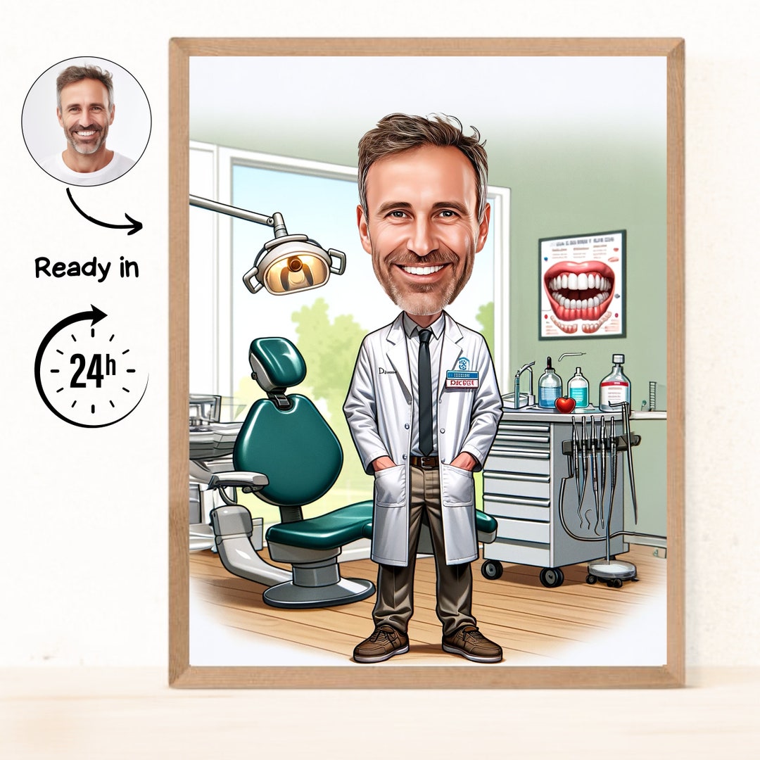 Custom Super Dentist Cartoon Portrait, Dentist Caricature, Gift for ...