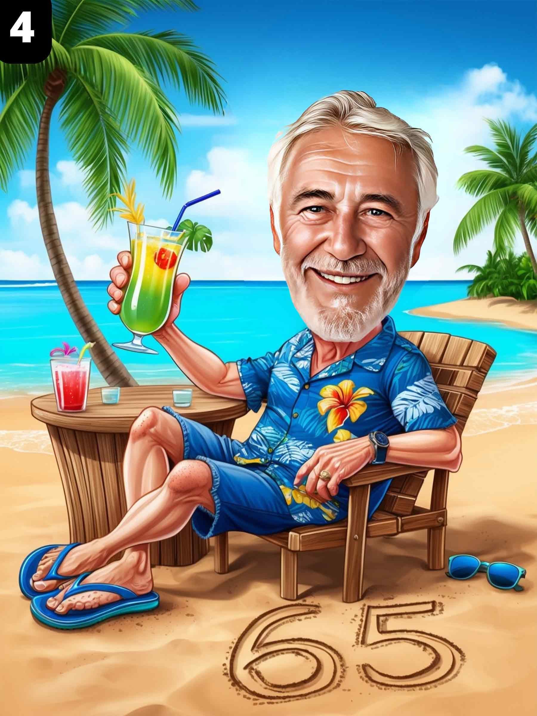 Custom 65th Man Cartoon Portrait, 65th Birthday Caricature, Birthday ...