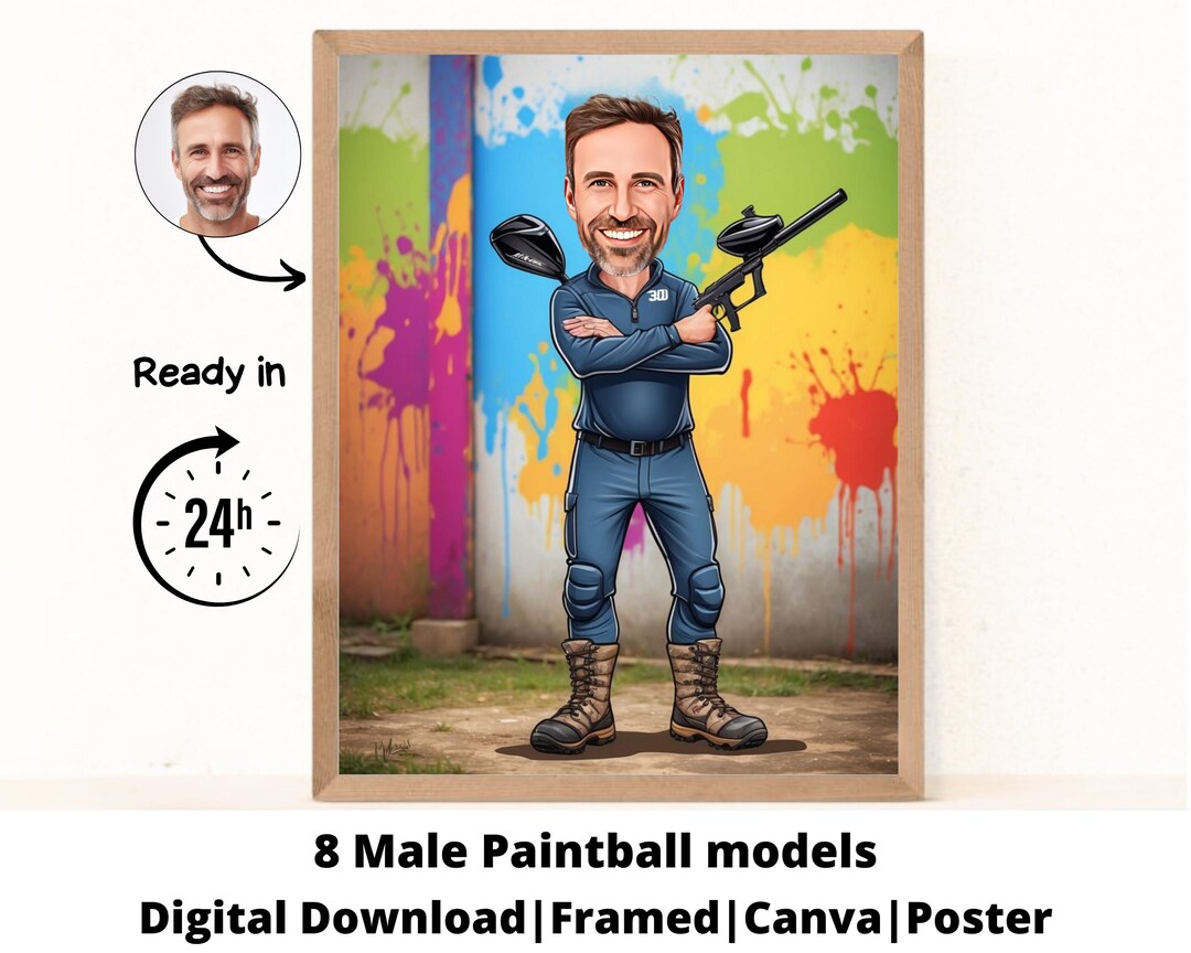 Paintball Male Cartoon Portrait / Paintball Gift / Custom Paintball ...