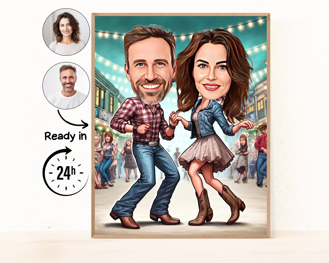 Custom Country Dance Cartoon Portrait, Dancer Caricature, Gift for ...