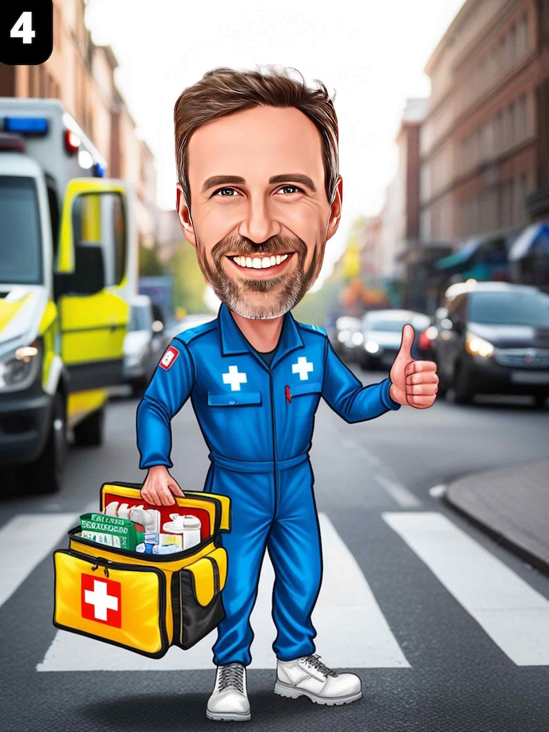 Paramedic Gift - Custom Caricature Portrait From Your Photo, Paramedic ...