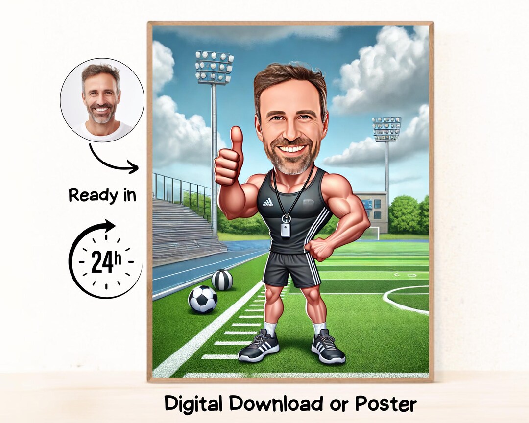 Soccer Coach Cartoon Drawing From Photo for Men, Custom Soccer Coach ...