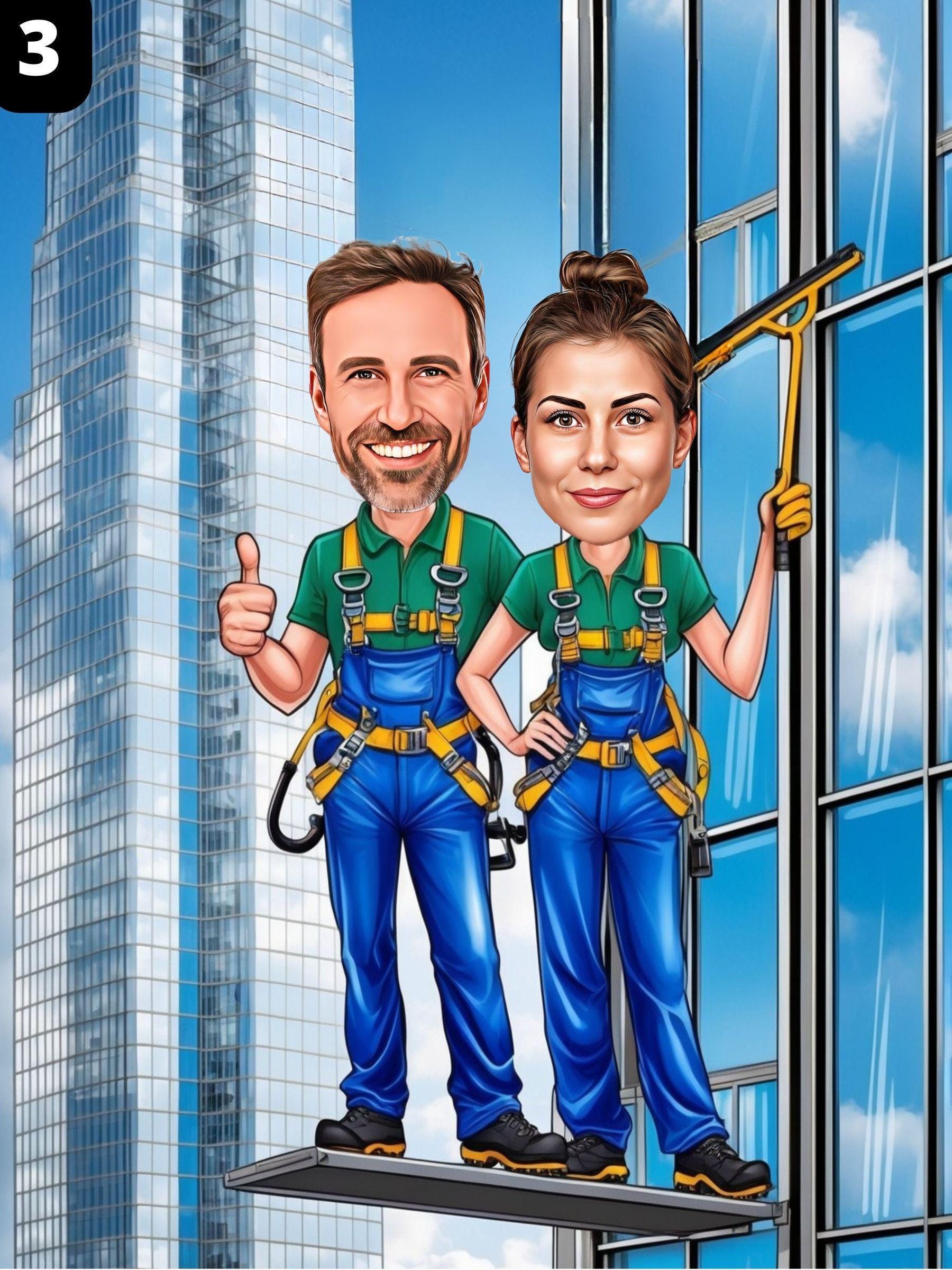 Window Cleaner Gift - Custom Window Cleaner Caricature Portrait From ...