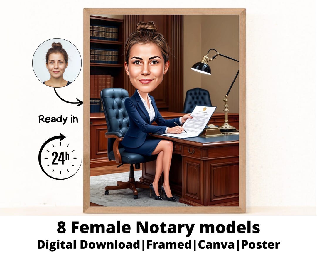Notary Female Cartoon Portrait / Notary Gift / Custom Notary Caricature ...