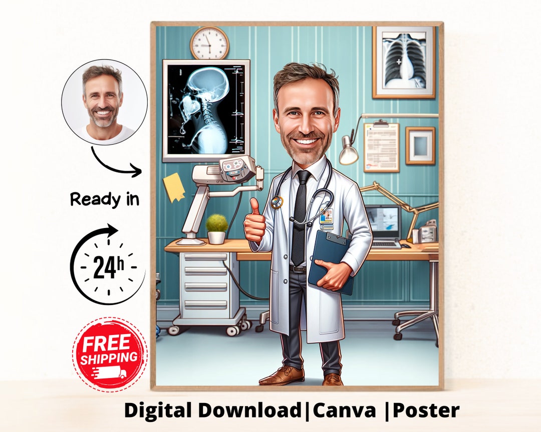 Radiologist Cartoon Portrait Drawing From Photo, Radiologist Gift for ...