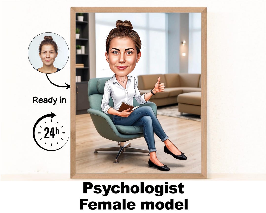 Psychologist Female Cartoon Portrait / Psychologist Gift / Custom ...