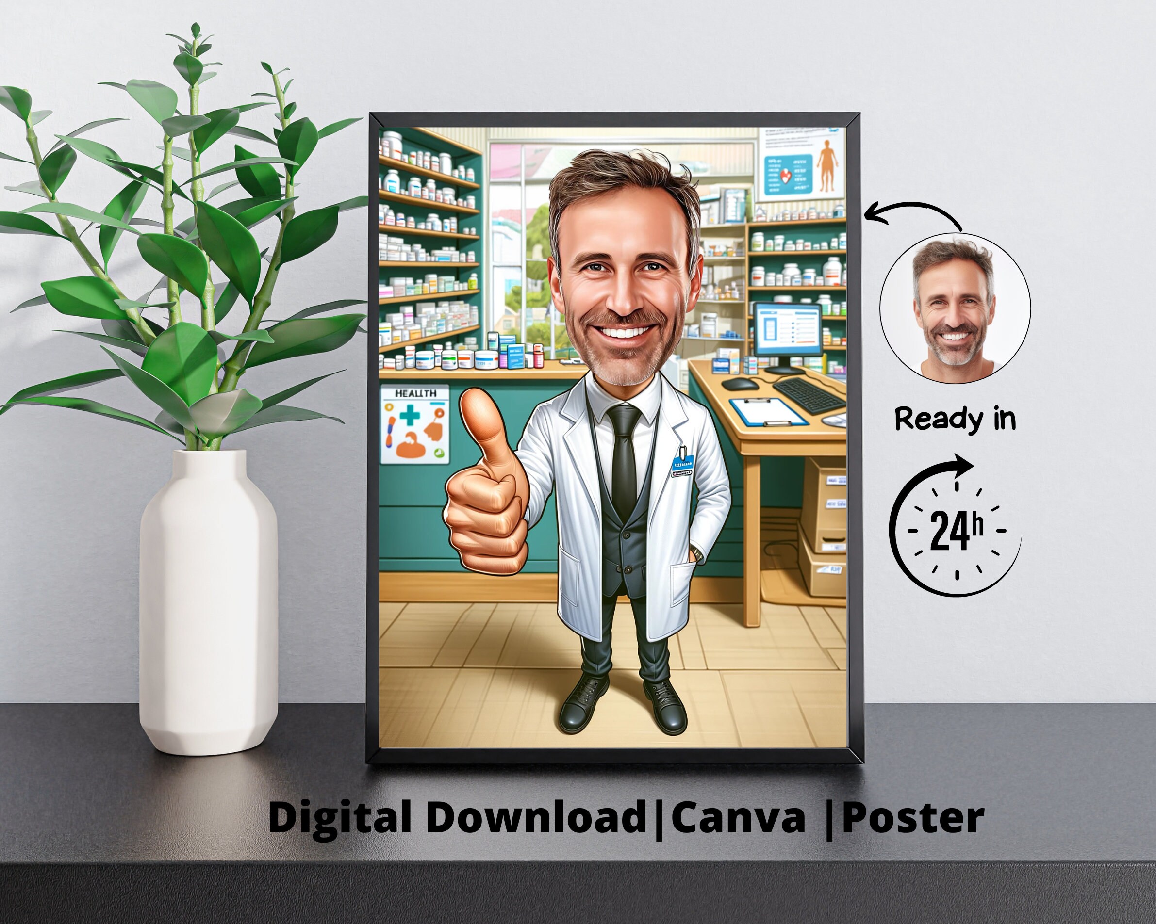 Custom Male Pharmacist Cartoon Portrait, Pharmacist Portrait, Gift for ...