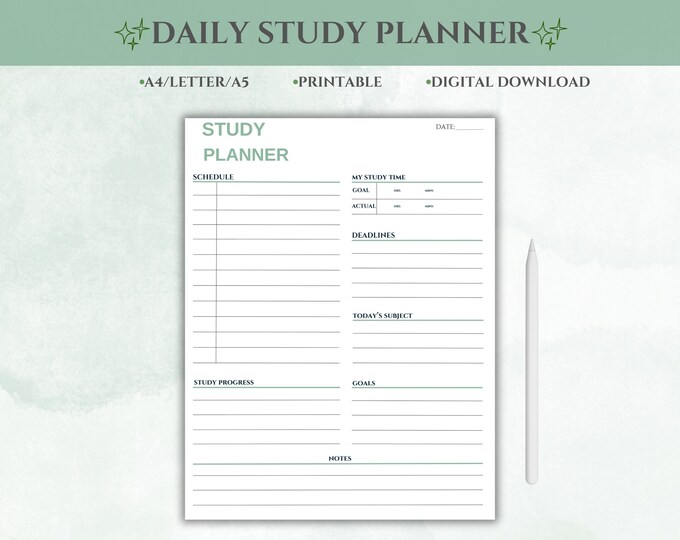 Daily Study Planner, Study Planner Pdf, Acedemic Planner, College ...