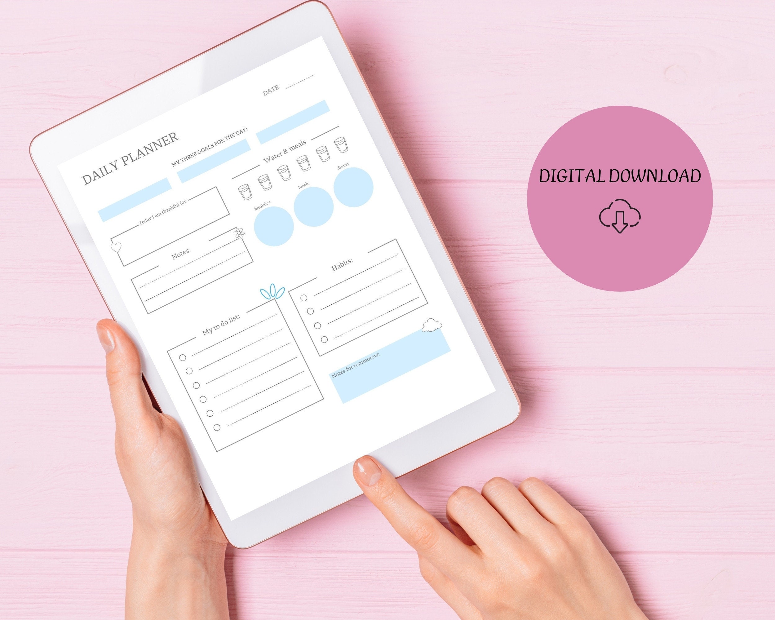 2023 Digital Daily Planner, Pink Daily Planner Digital, Blue Daily ...