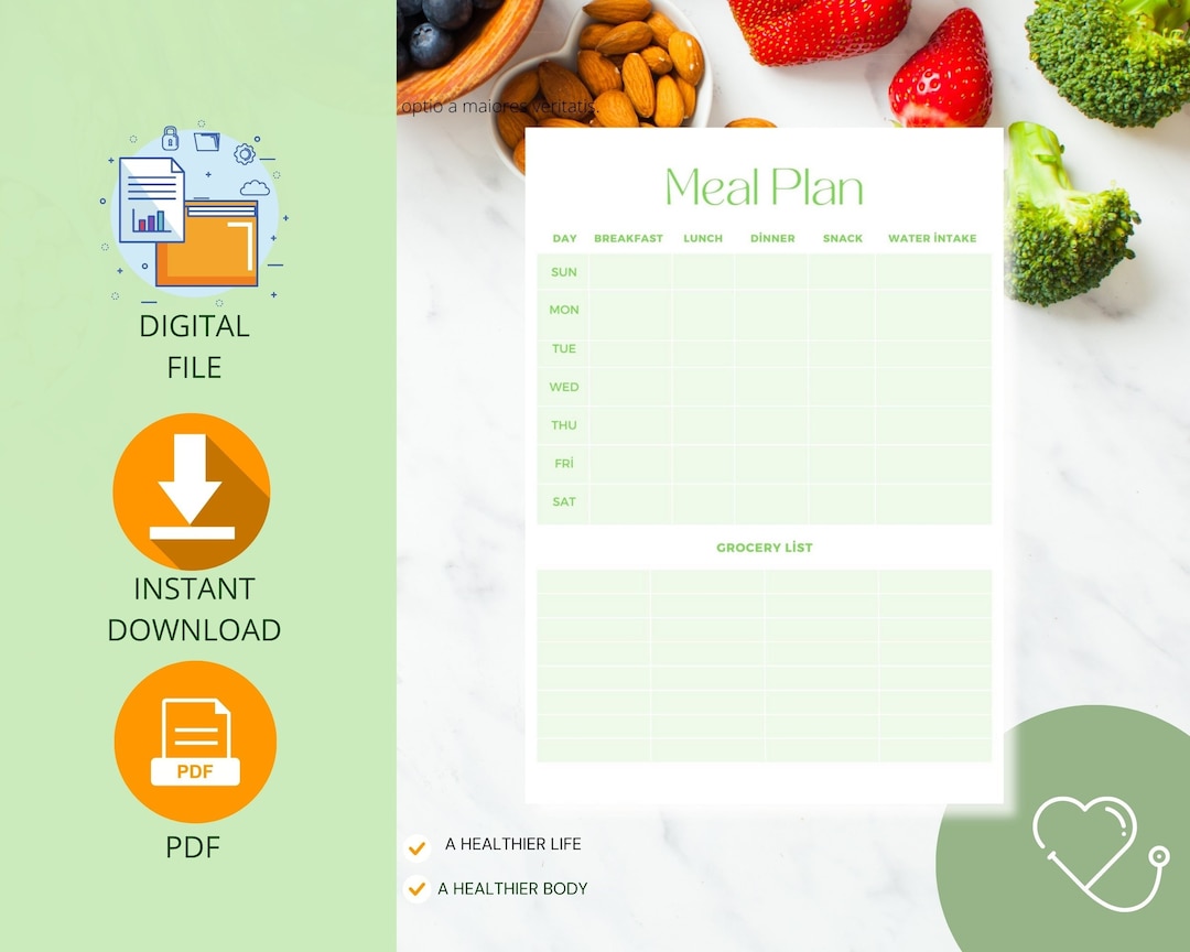 Digital Meal Planner, Meal Planner and Grocery List, Weekly Meal ...