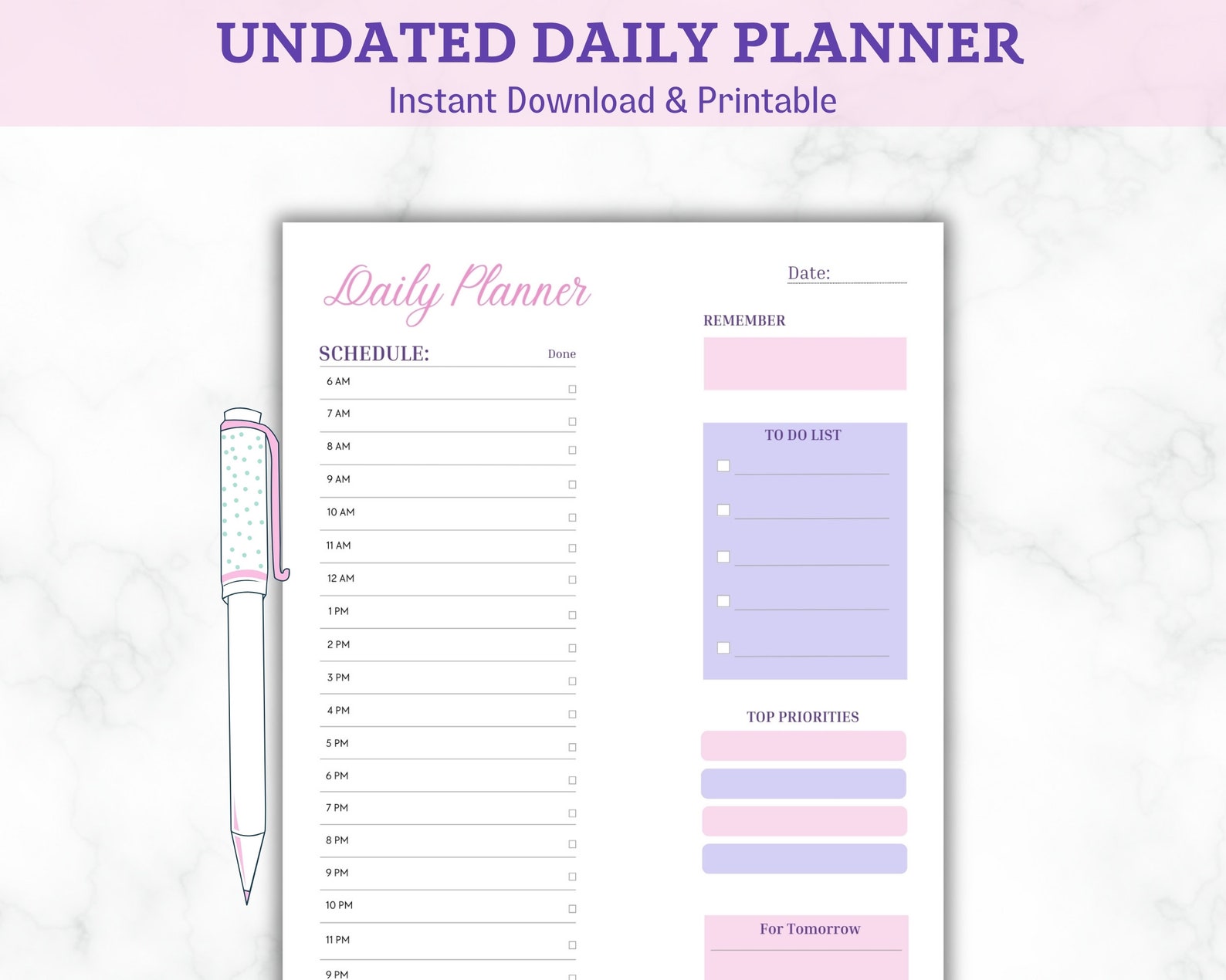 Digital Daily Planner, Undated Planner 2023, Pink Daily Planner - Etsy