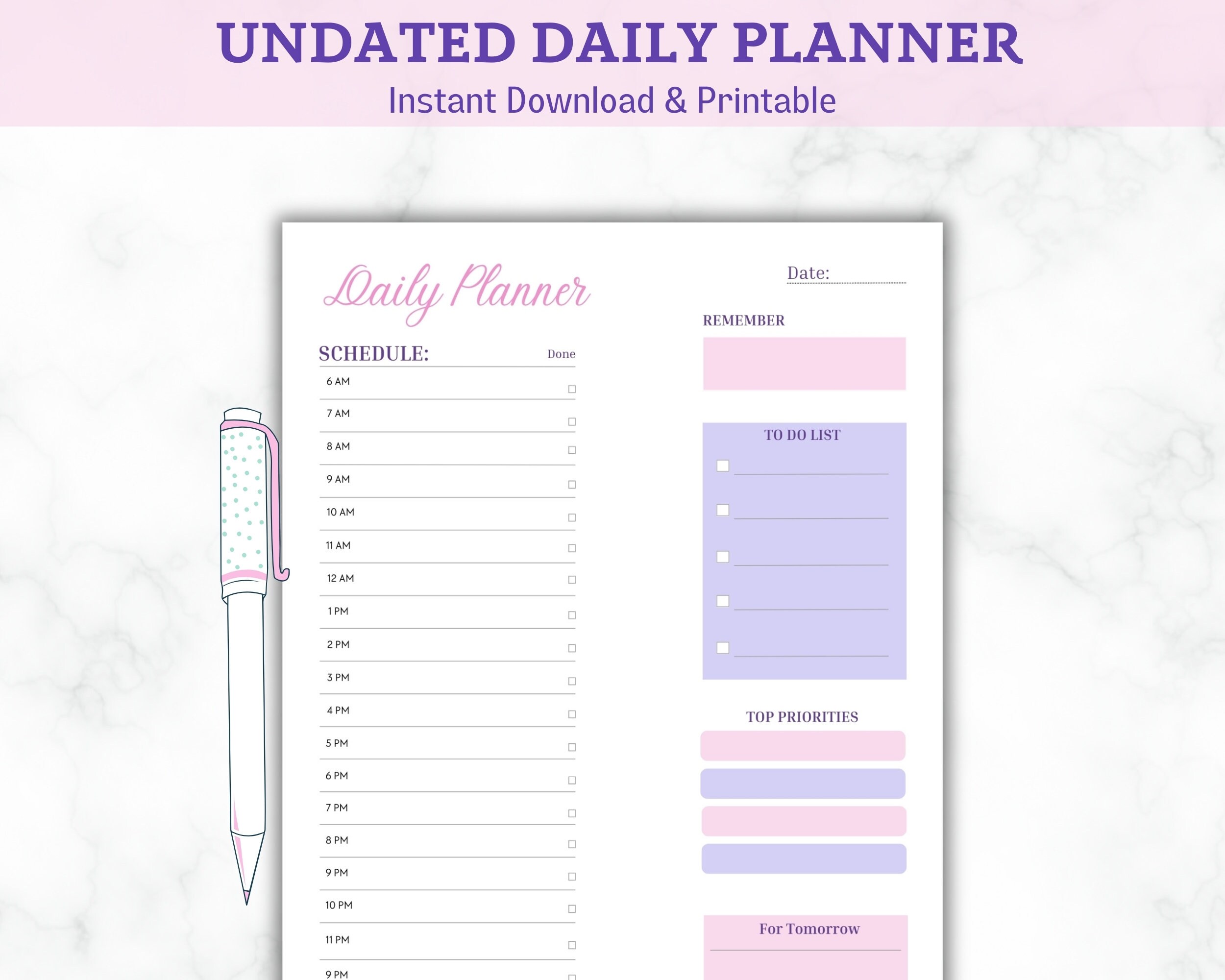 Digital Daily Planner, Undated Planner 2023, Pink Daily Planner - Etsy