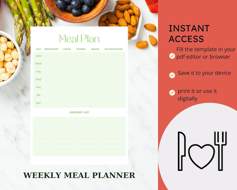 Digital Meal Planner, Meal Planner and Grocery List, Weekly Meal ...