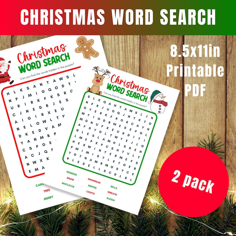 CHRISTMAS WORD SEARCH 2 Pack Printable Christmas Word Search Pdf ...