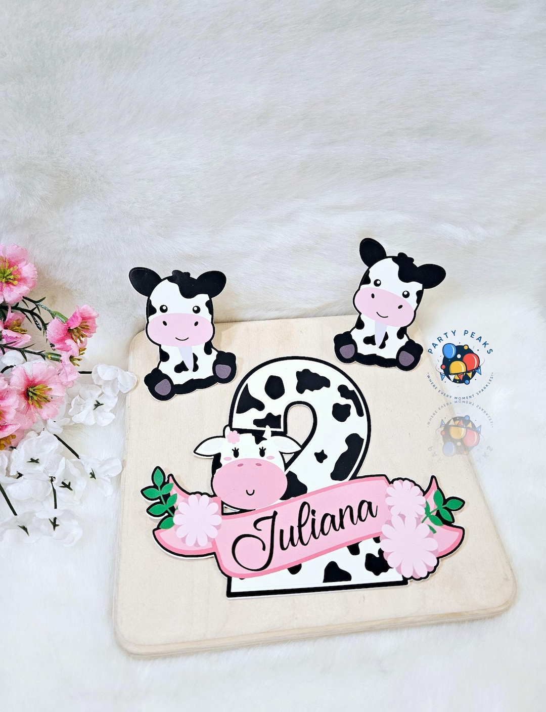 Cow Cake Decorations Happy 2nd Birthday Cake Topper,Cow Theme Cake ...