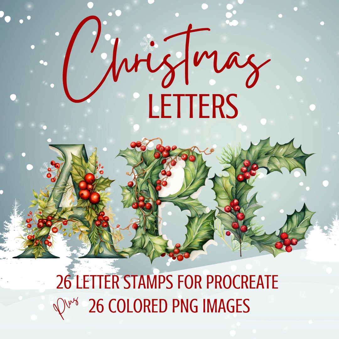 26 Christmas Letter Stamps for Procreate 26 Colored PNG Images ...