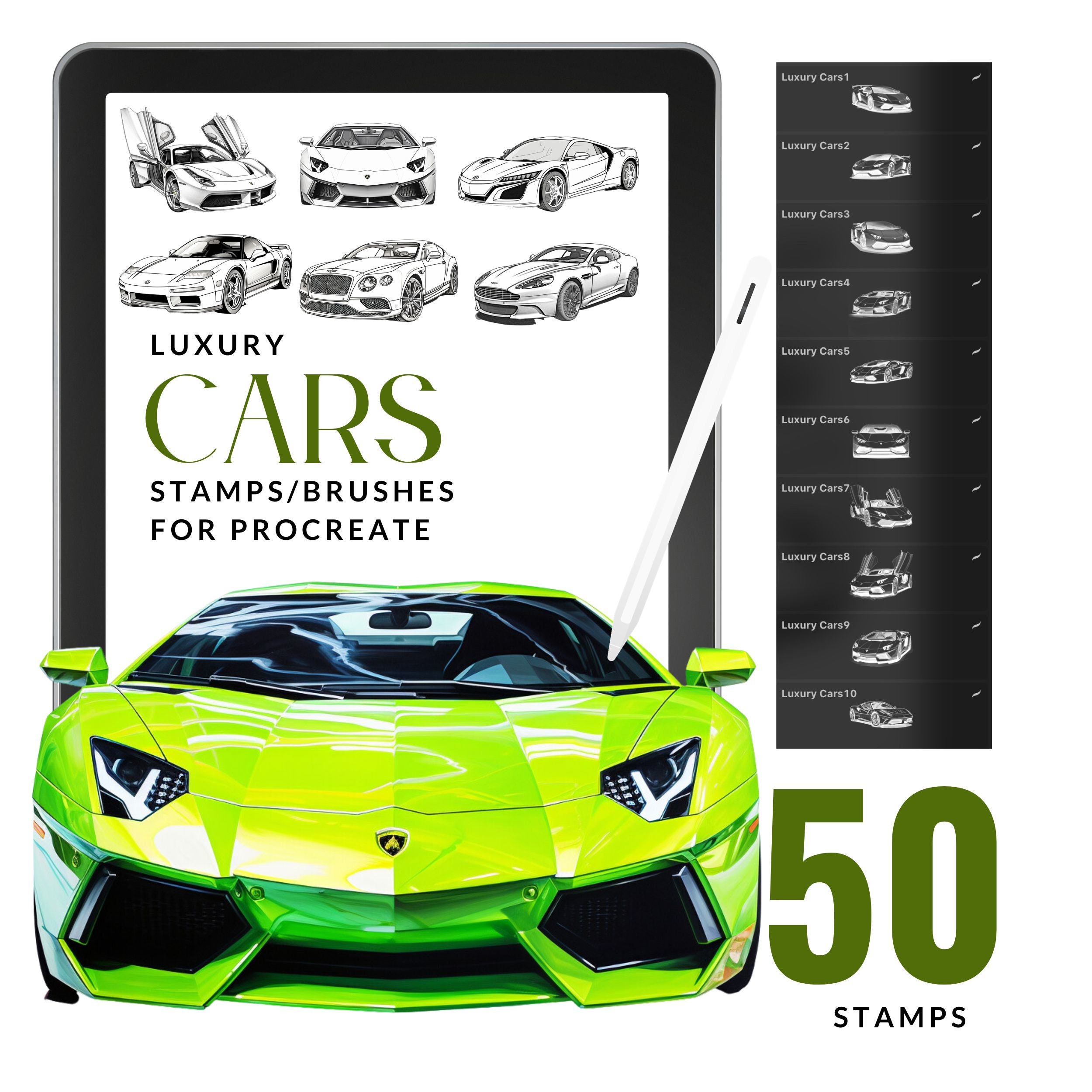50 Luxury Cars Procreate Stamps Procreate Brushes - Etsy