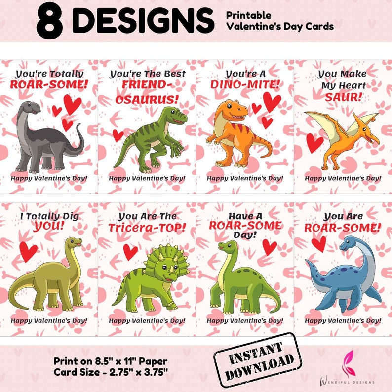 Dinosaur Valentine Cards - Printable - Instant Download - Kids ...