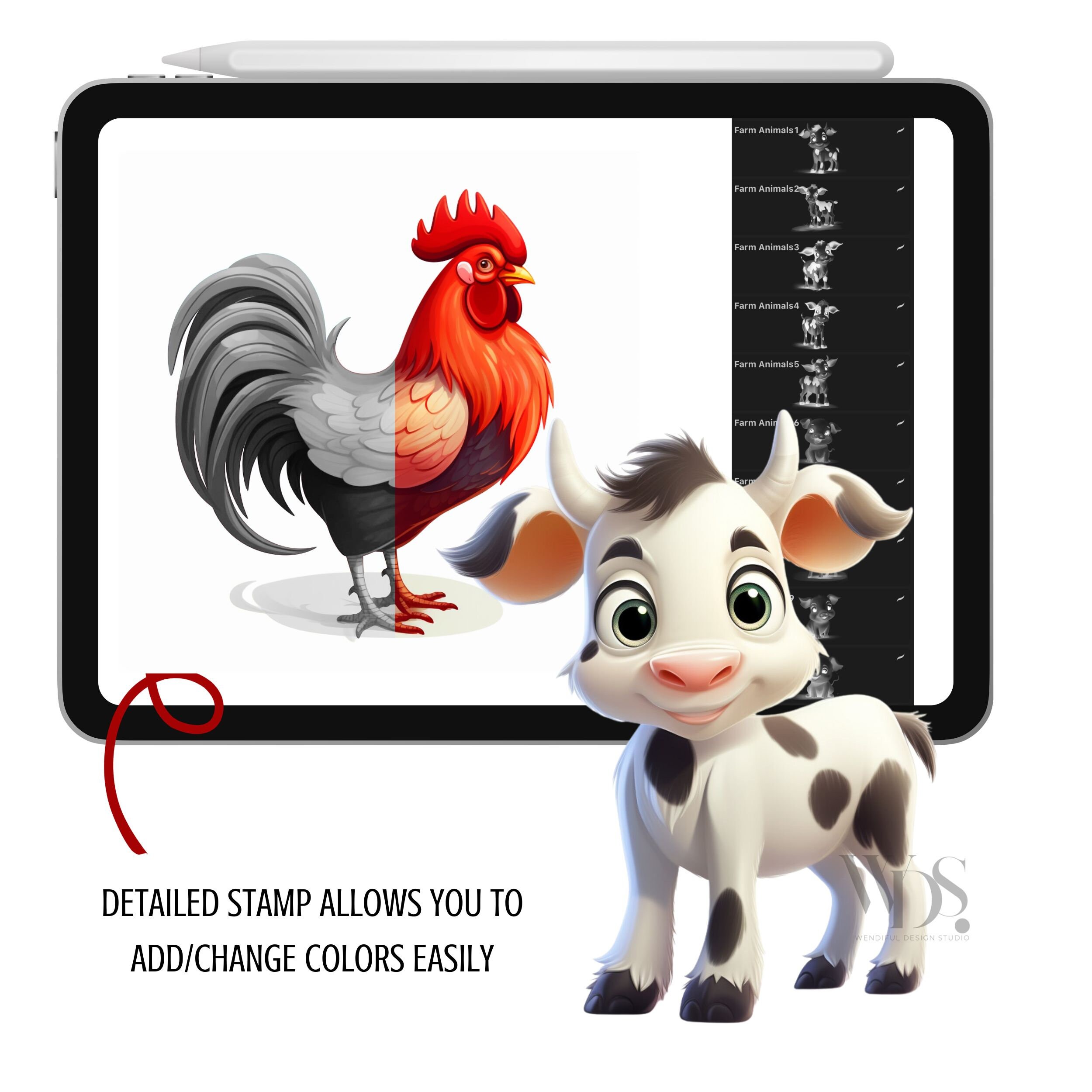 50 Farm Animals Procreate Stamps Procreate Brushes Horses Cows Sheep ...