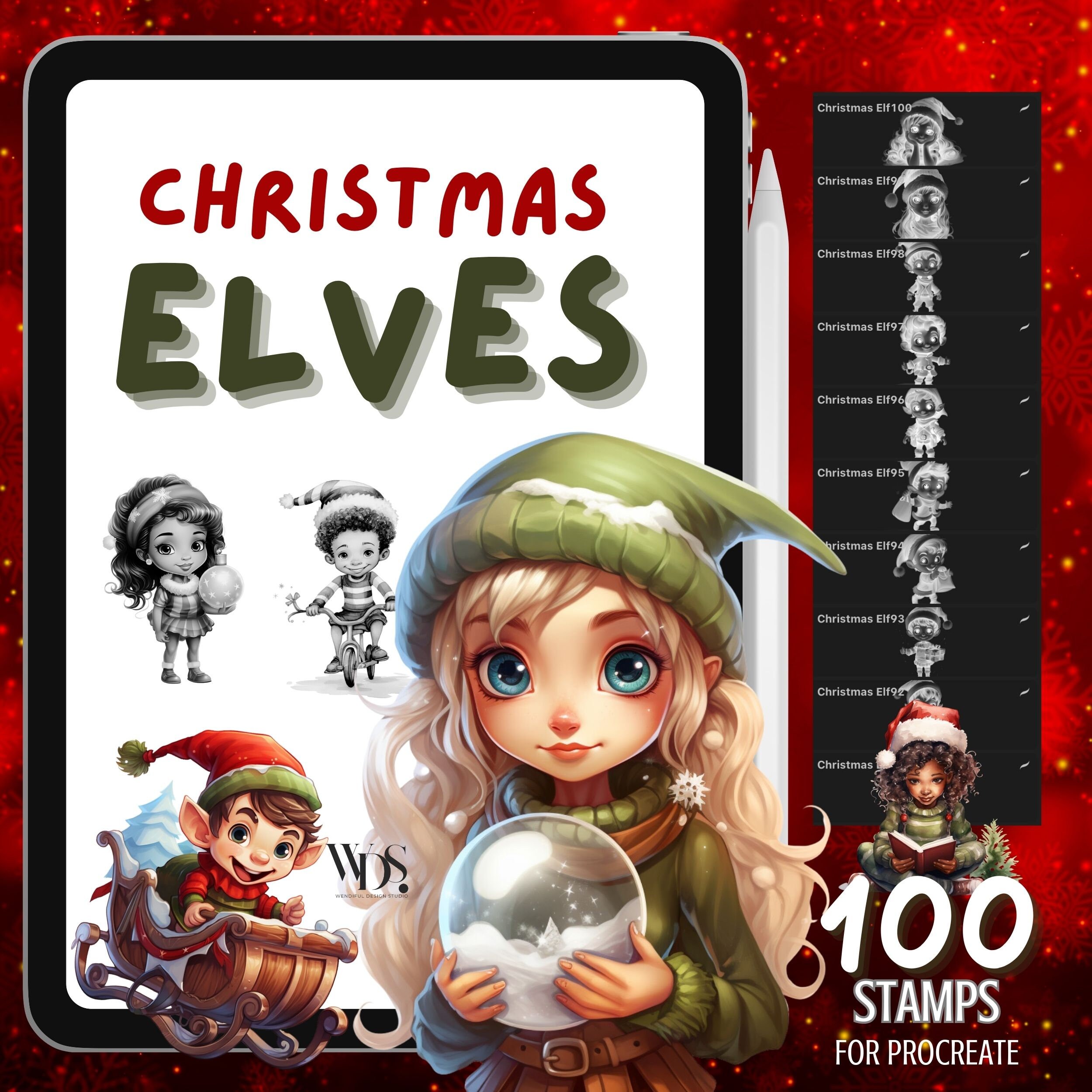 100 CHRISTMAS ELVES STAMP for Procreate | | Procreate Brushes | Elves ...