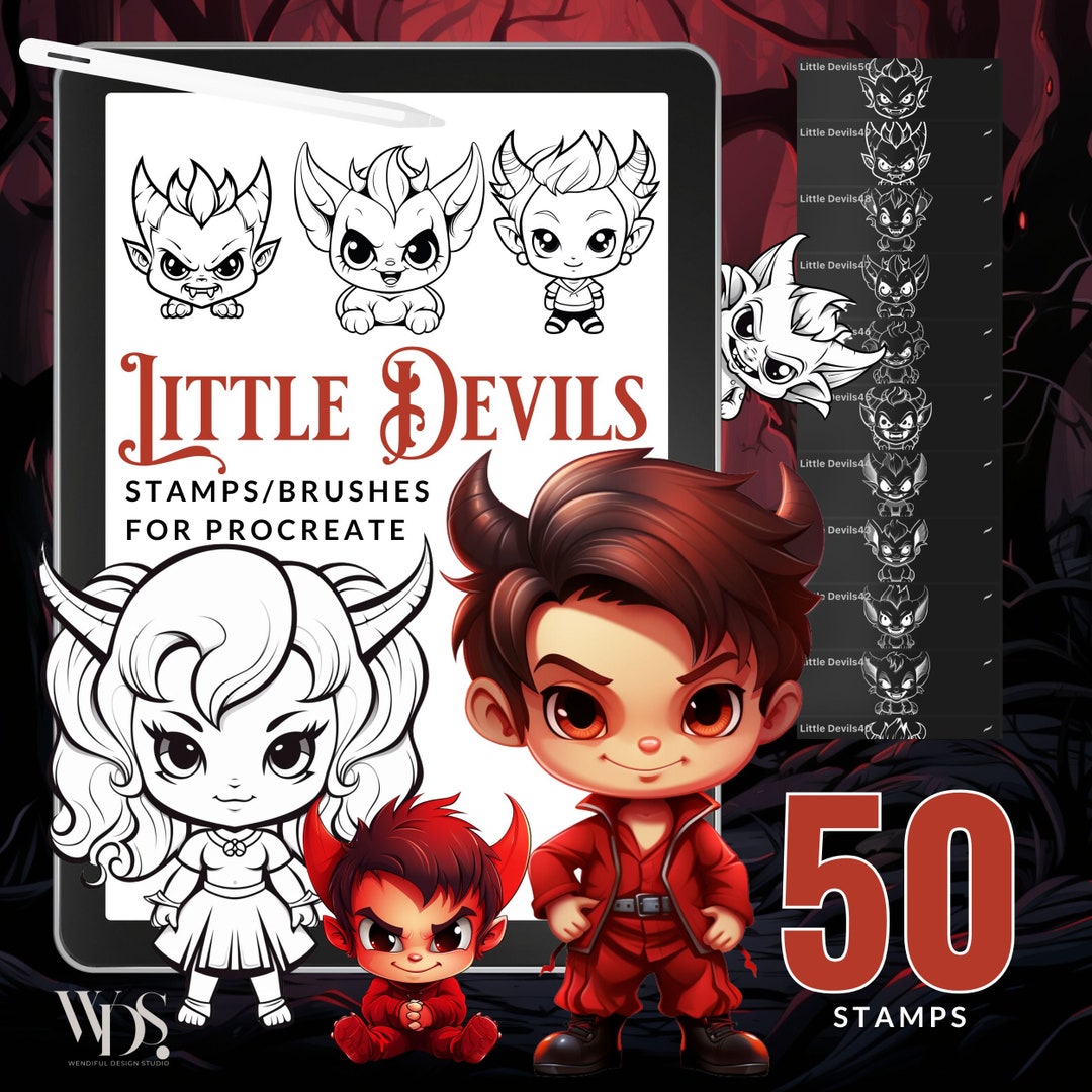 50 LITTLE DEVILS STAMPS for Procreate | Procreate Halloween Stamps | Procreate Brushes ...