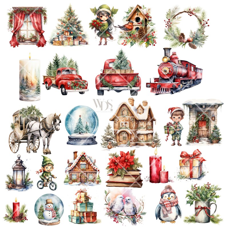 350 Watercolor Christmas Clipart With Transparent Background PNG Images ...