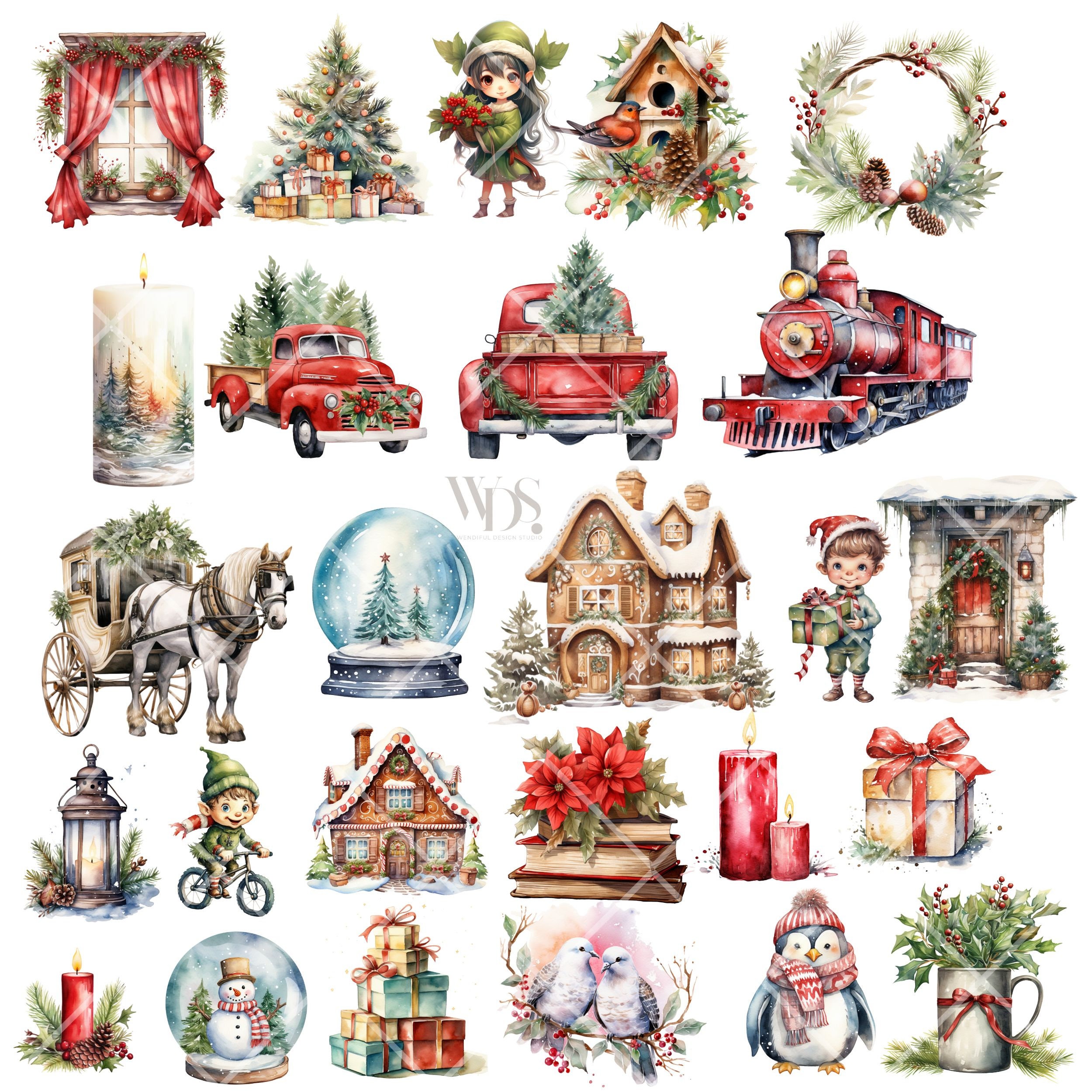 350 Watercolor Christmas Clipart With Transparent Background PNG Images ...