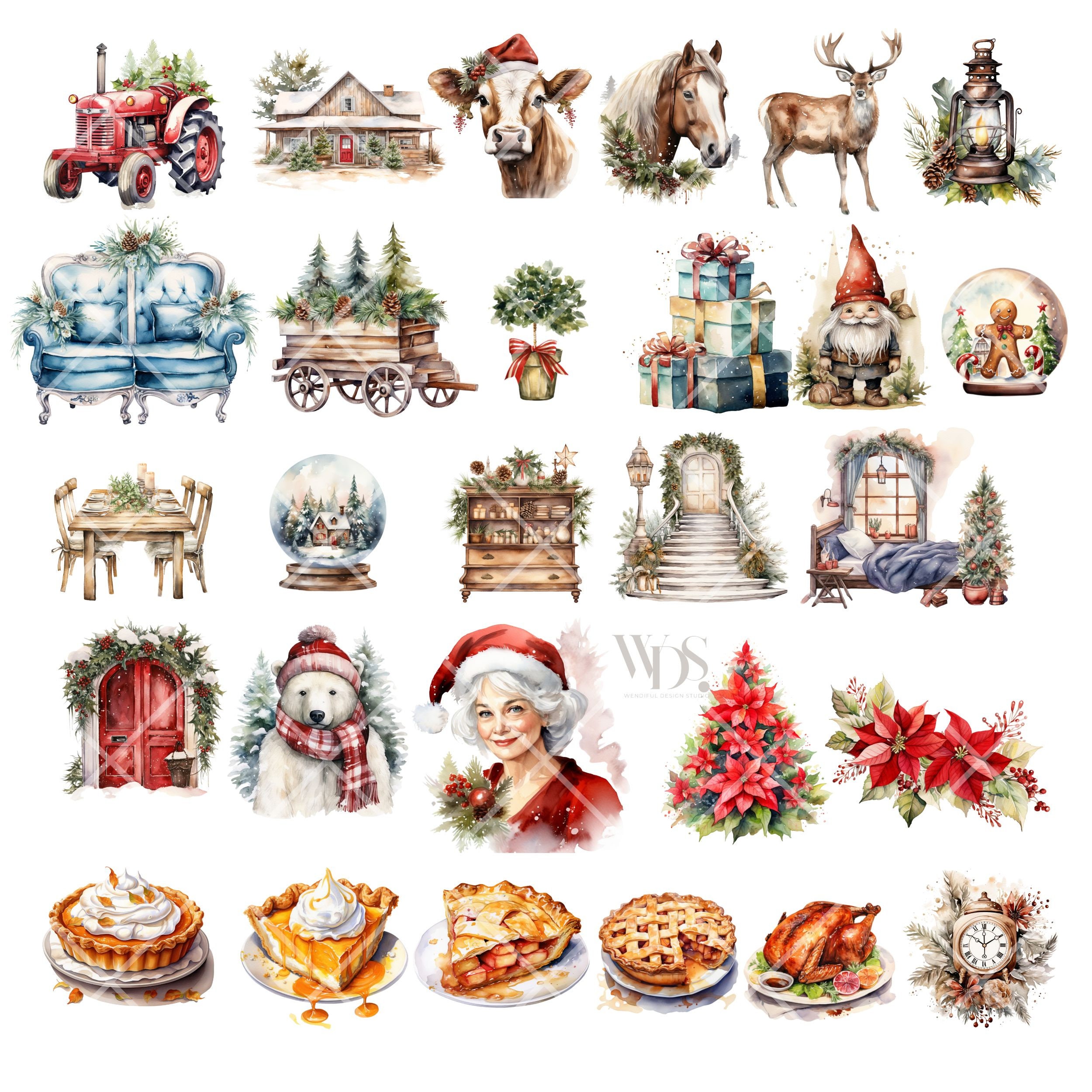 350 Watercolor Christmas Clipart With Transparent Background PNG Images ...