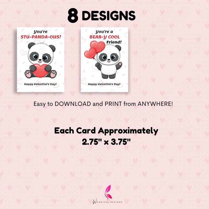 Panda Valentine Cards - Printable - Instant Download - Kids Valentine's ...