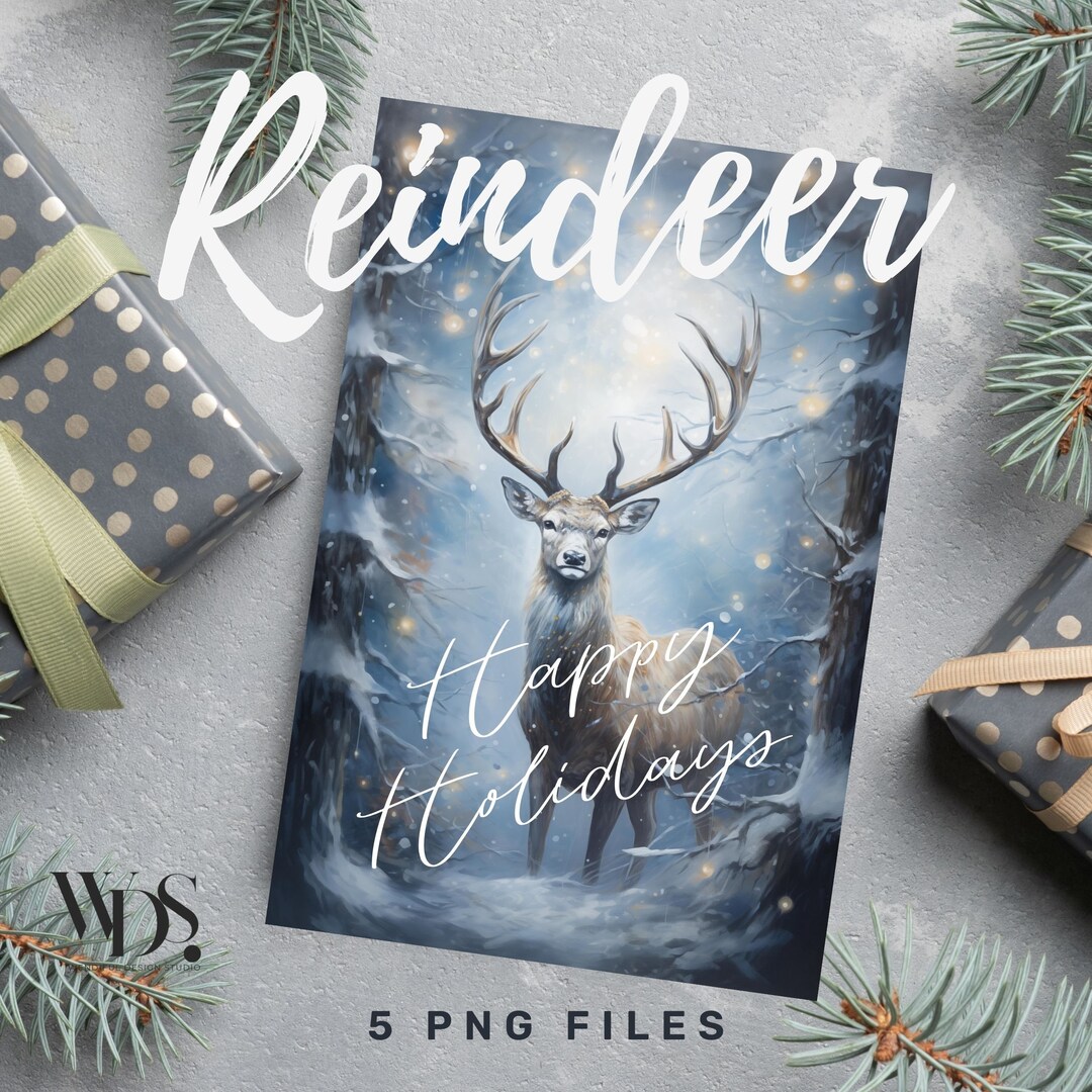 Set of 5 Reindeer PNG Images Christmas Reindeer Commercial Use Greeting ...