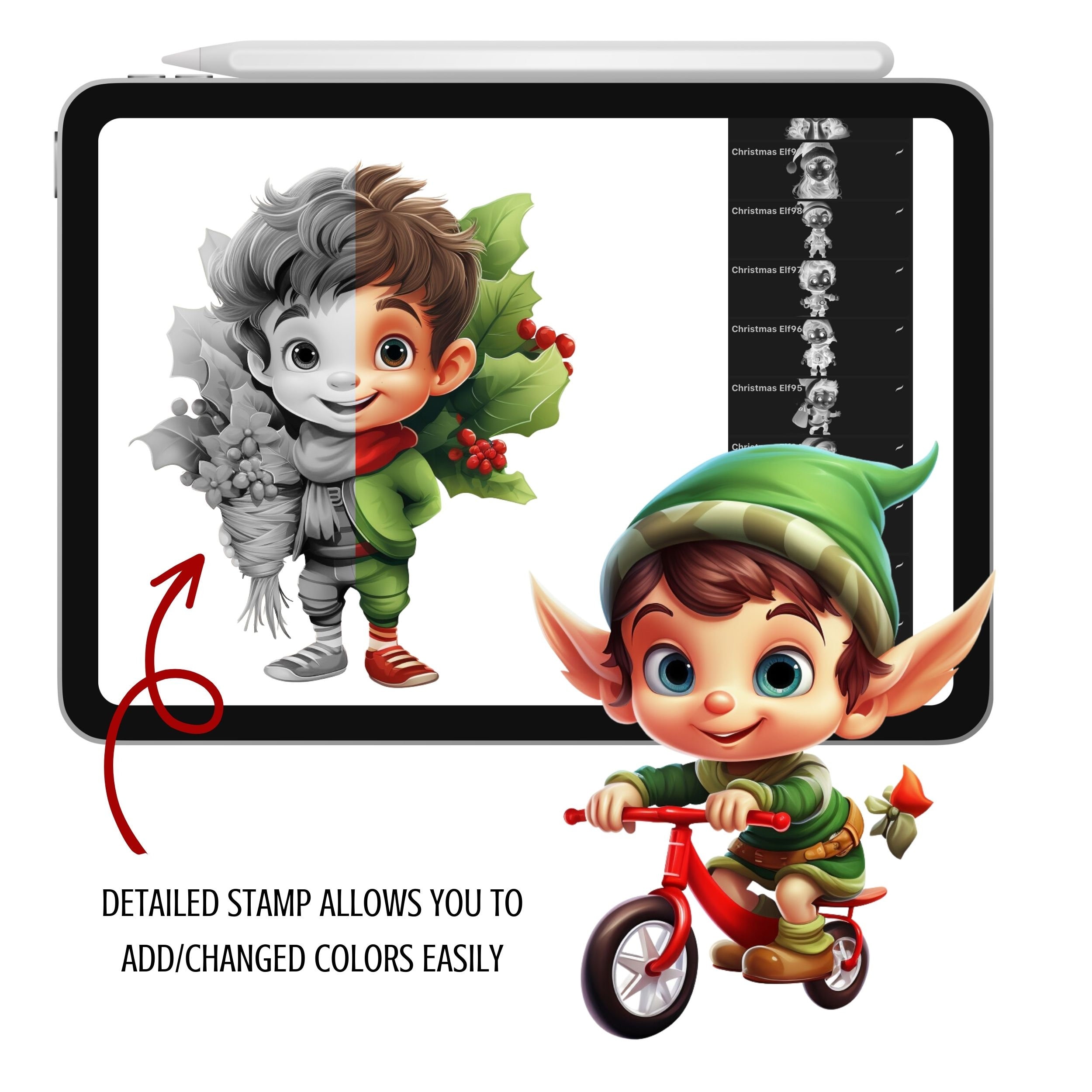 100 CHRISTMAS ELVES STAMP for Procreate | | Procreate Brushes | Elves ...