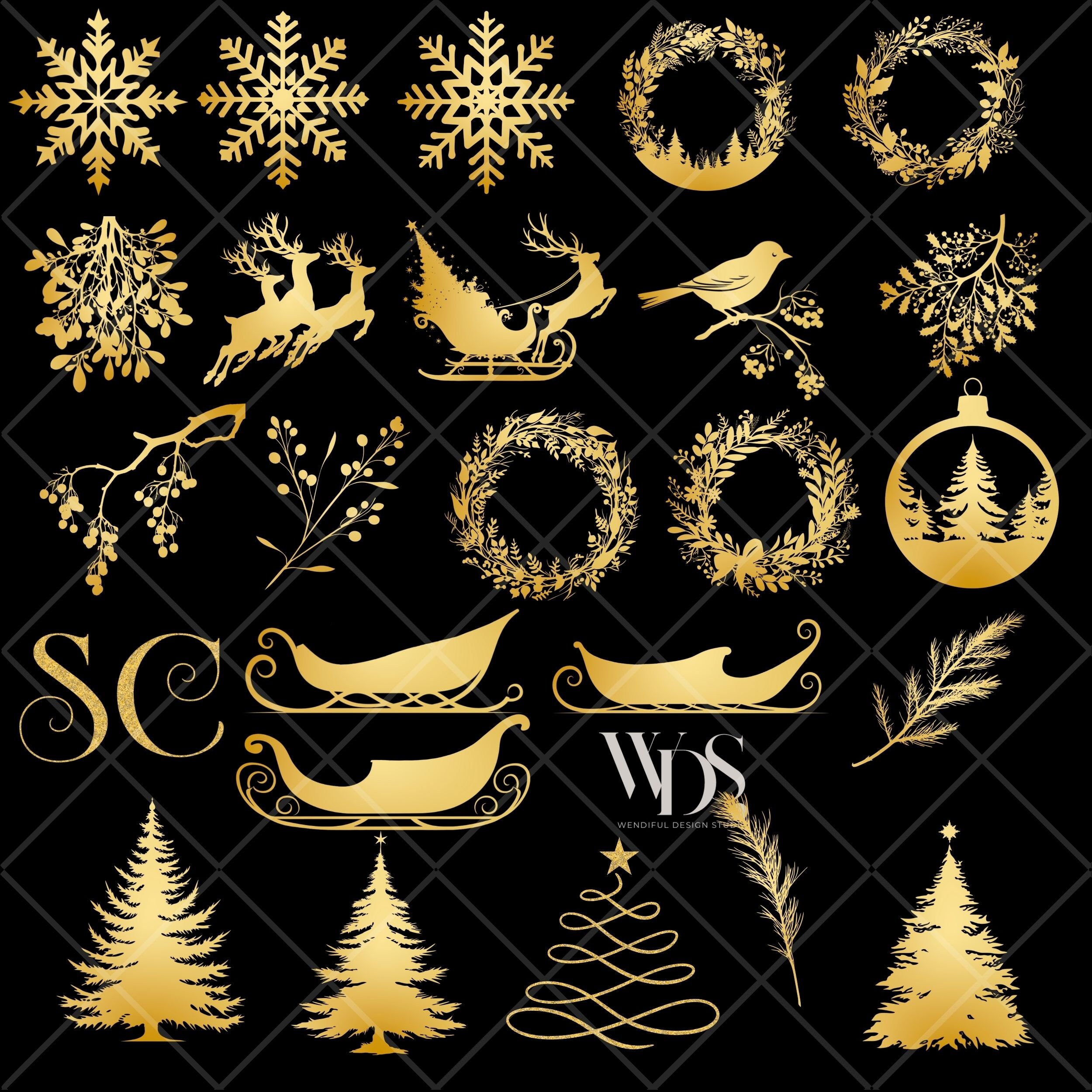 25 Gold Foil Christmas Clipart With Transparent Background PNG Images ...